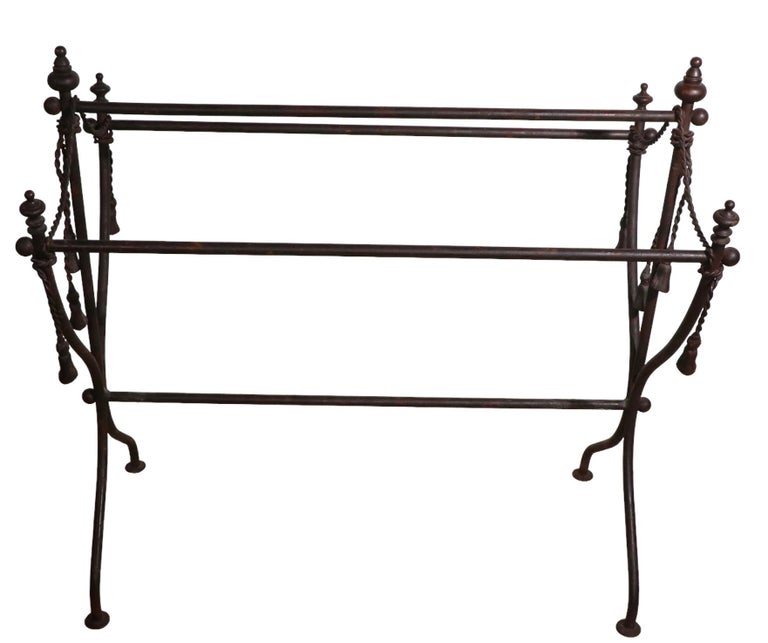 Large Decorative Wrought Iron Towel Rack w Tassels For Sale at 1stDibs