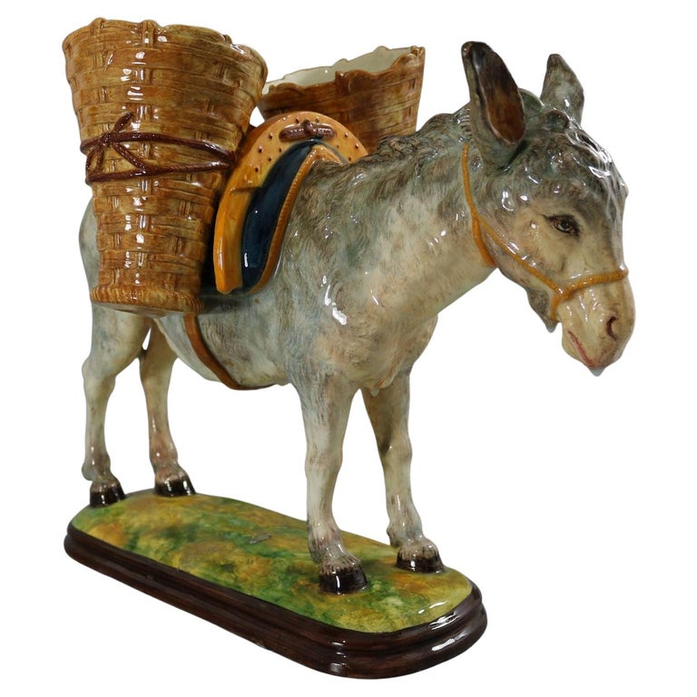 Large Delphin Massier Donkey Figural Vase at 1stDibs