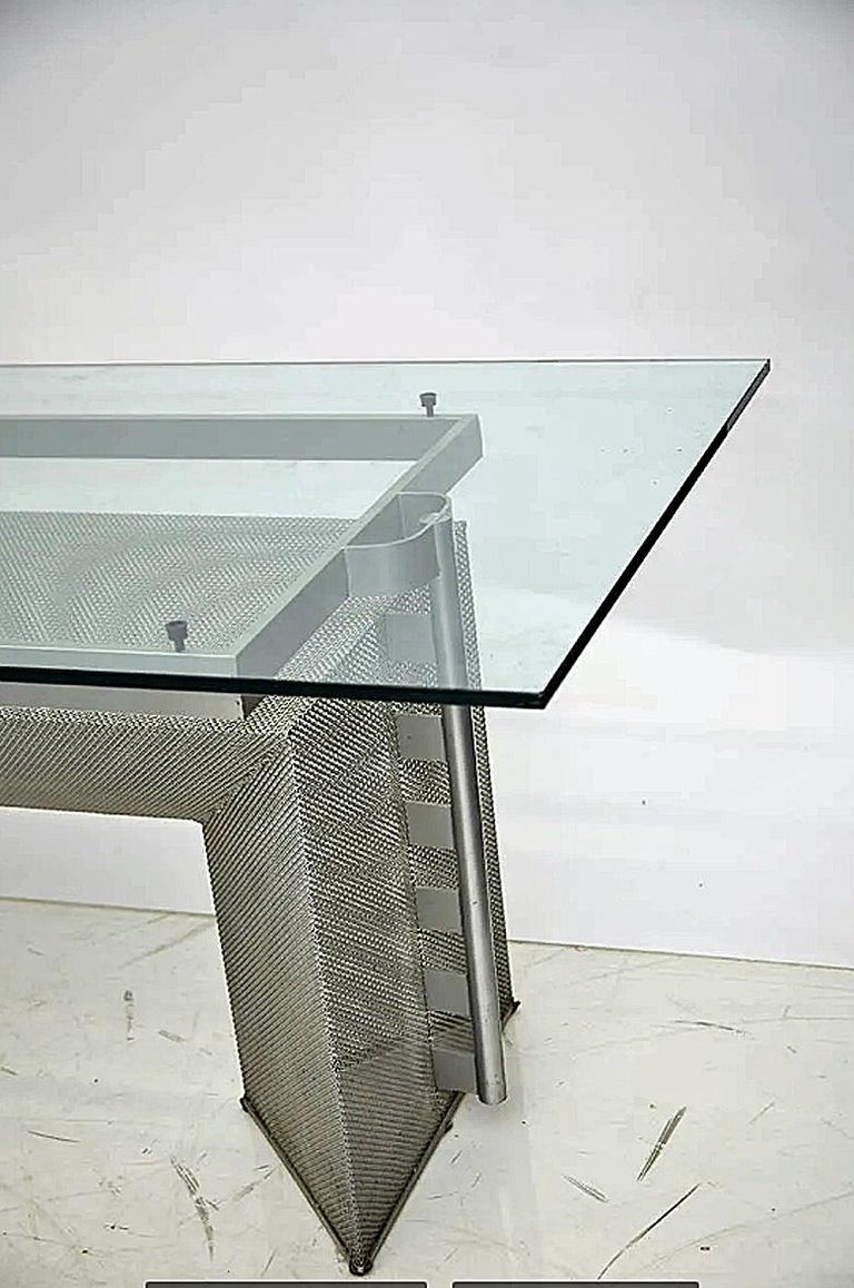 Large Design Desk in Steel and Glass, circa 1970-1980 For Sale at 1stDibs