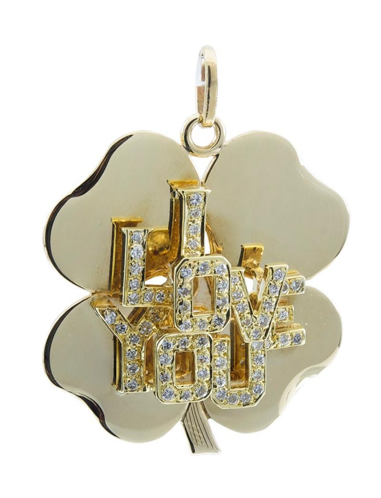 Large Diamond and Gold Clover Charm/Pendant For Sale at 1stDibs