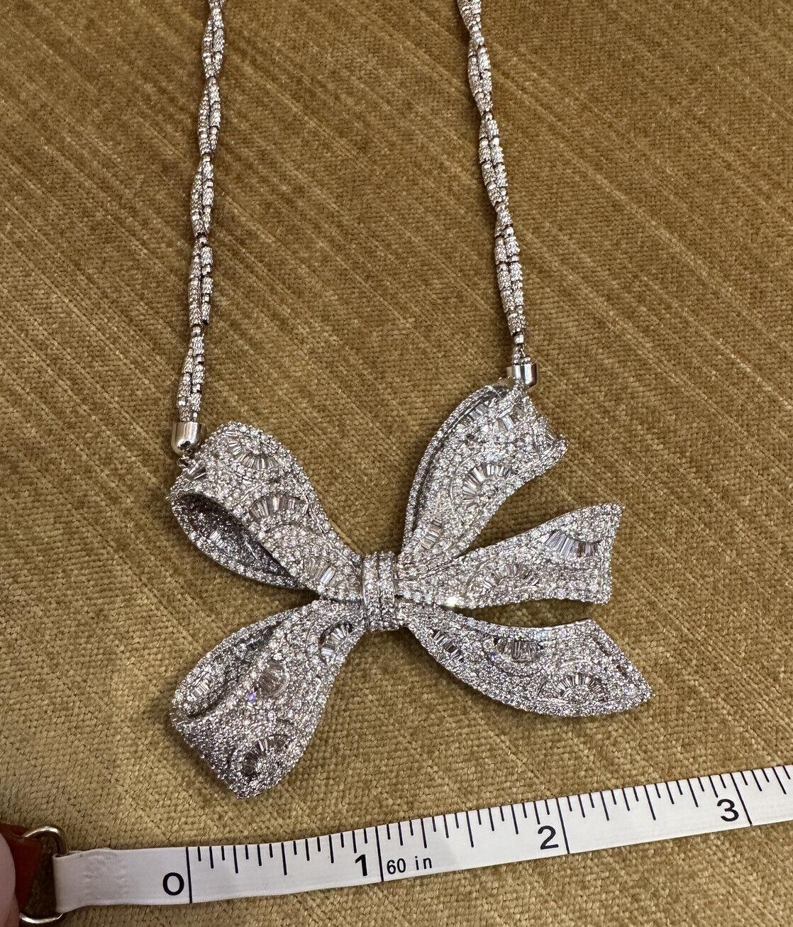 Large Diamond Bow Pendant Necklace 10.00 cttw in 18k White Gold For ...