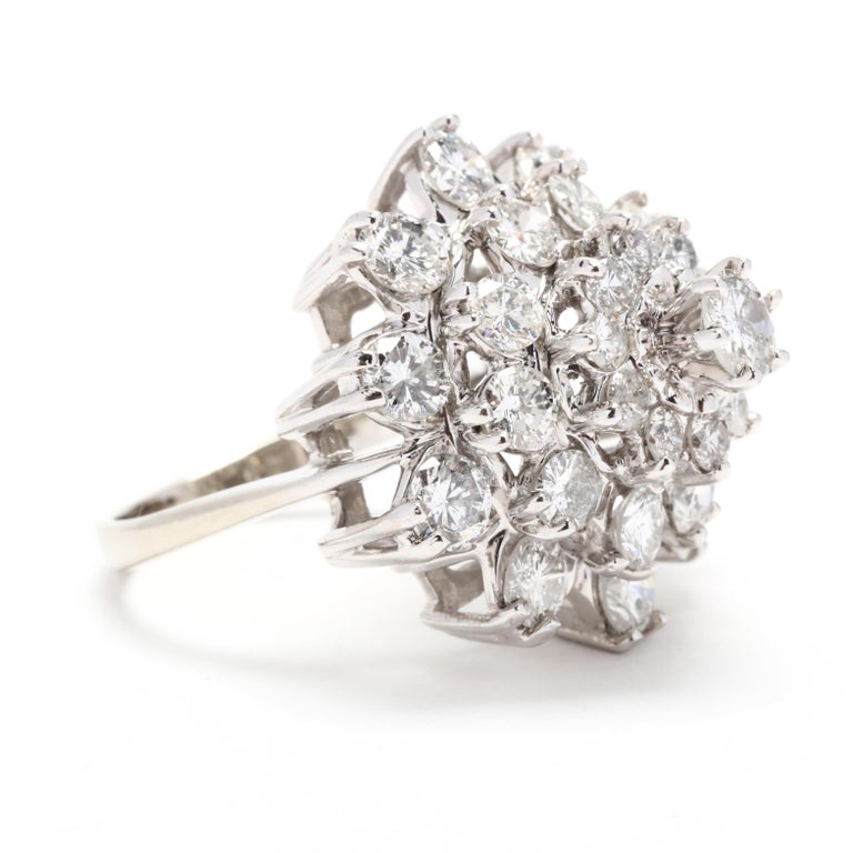 Large Diamond Cocktail Ring, 14K White Gold, Large Diamond Cluster For ...
