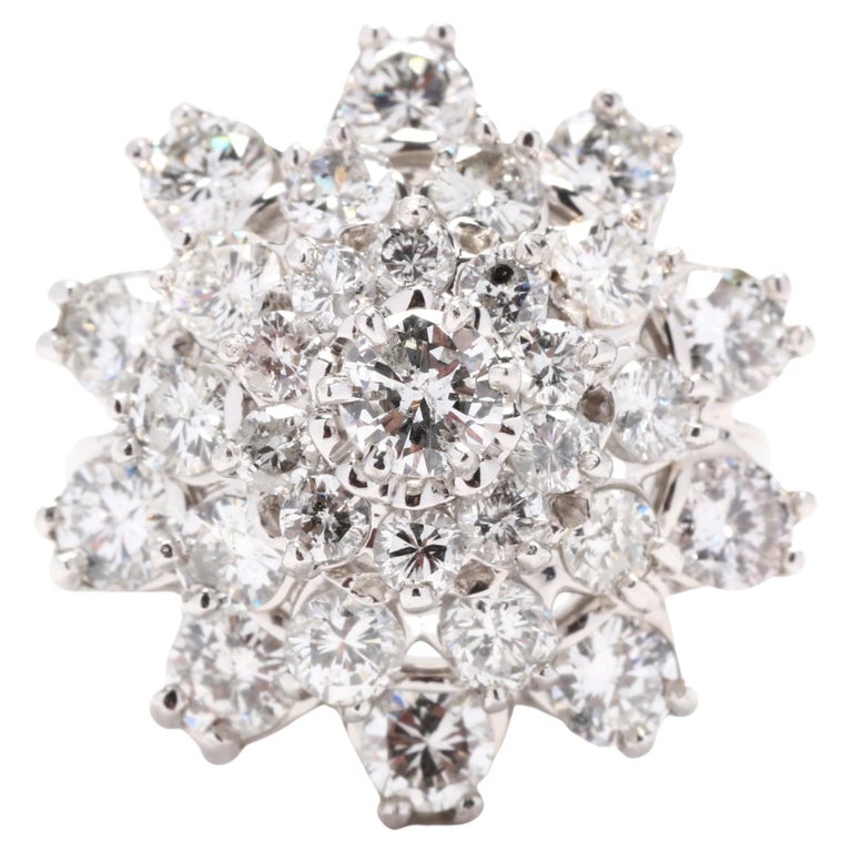 Large Diamond Cocktail Ring, 14K White Gold, Large Diamond Cluster For ...