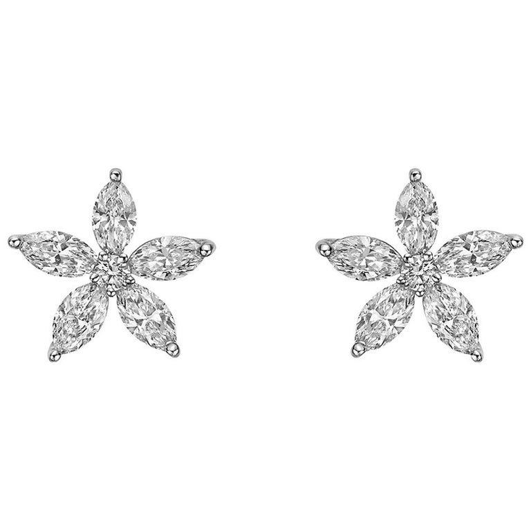 Large Diamond Flower Cluster Stud Earrings at 1stDibs