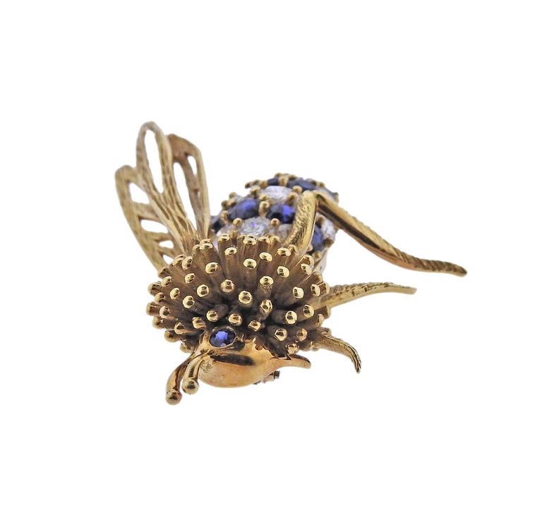 Large Diamond Sapphire Gold Wasp Bee Insect Brooch Pin For Sale at 1stDibs
