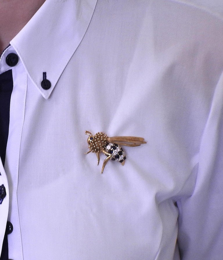 Large Diamond Sapphire Gold Wasp Bee Insect Brooch Pin For Sale at 1stDibs