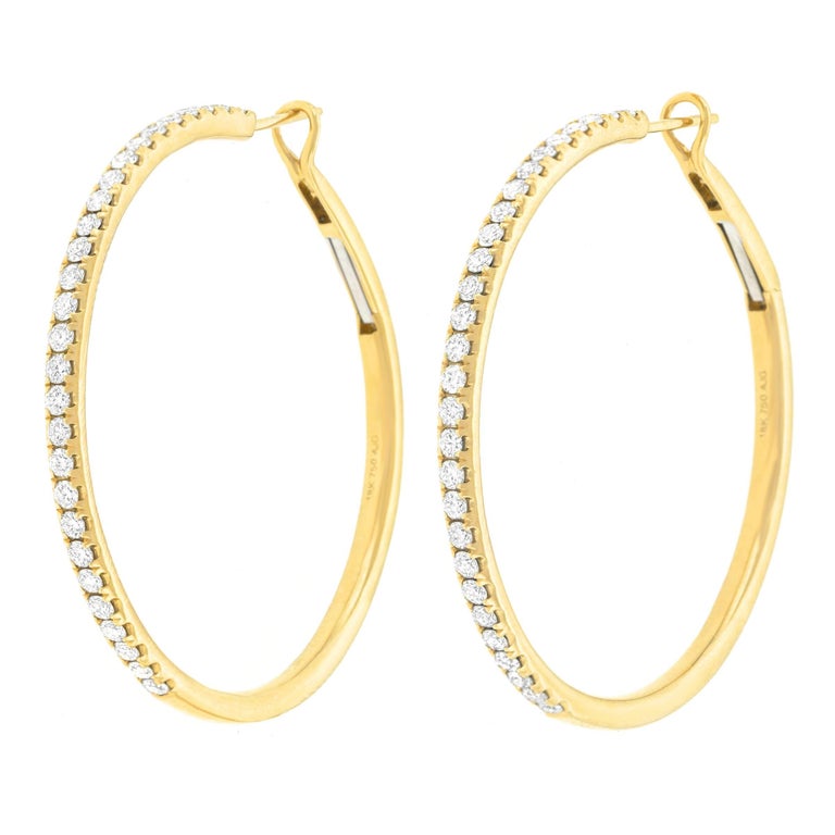 Large Diamond Set Gold Hoops at 1stDibs