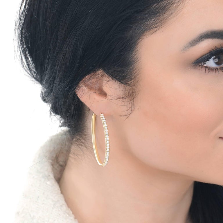 Large Diamond Set Gold Hoops at 1stDibs