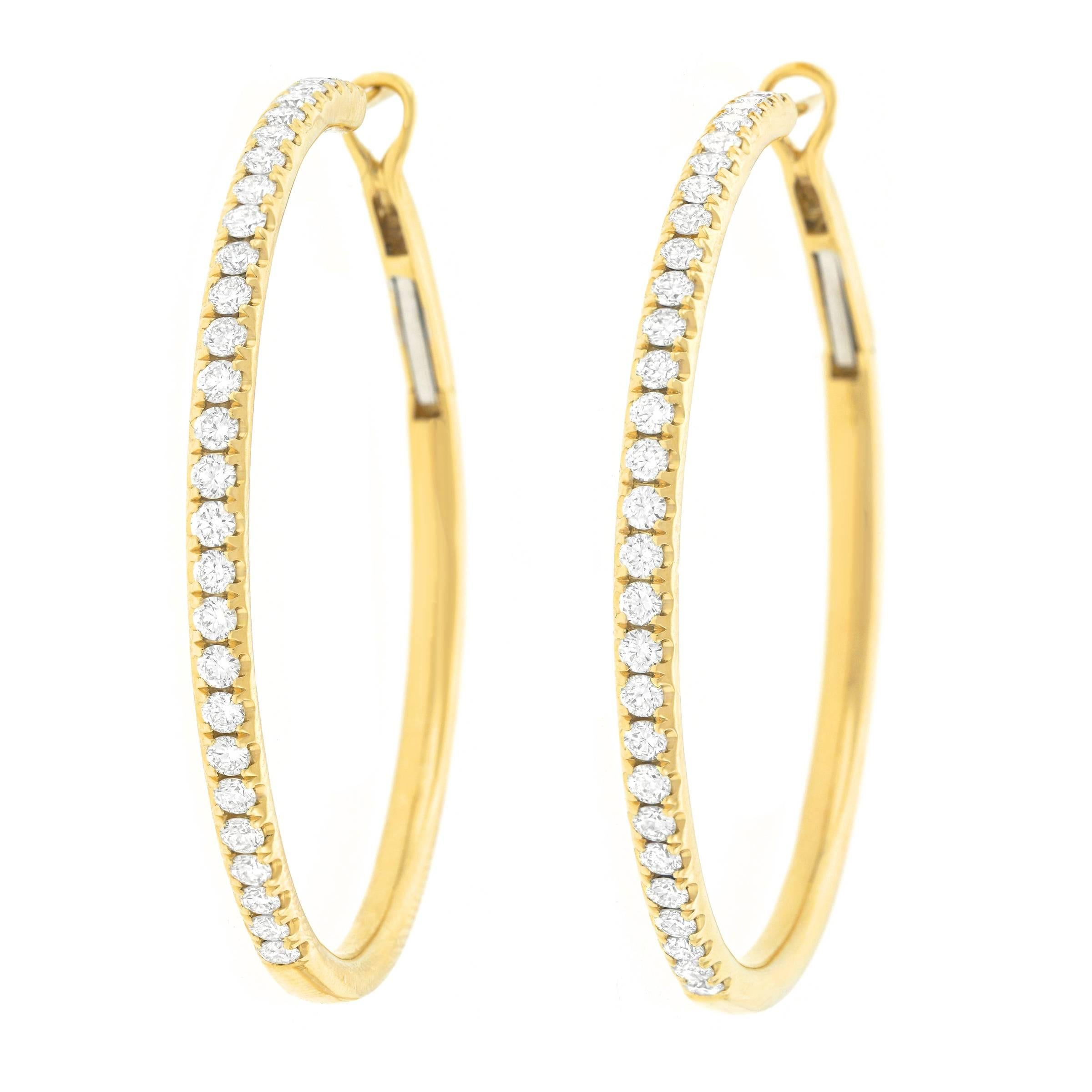 Large Diamond Set Gold Hoops at 1stDibs
