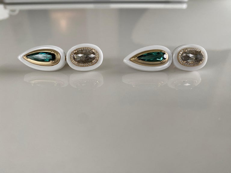 Large Diamond Slices, Indicolite Tourmaline inlaid in White Onyx ...
