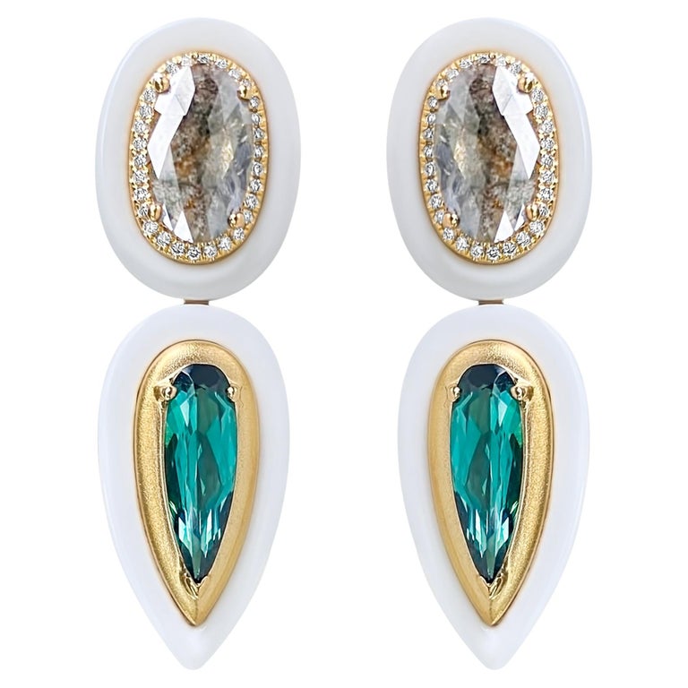 Large Diamond Slices, Indicolite Tourmaline inlaid in White Onyx ...