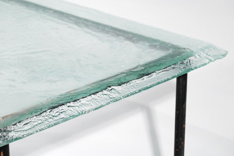 Large Dining Table Metal and Glass Slab Artisanal Work For Sale at 1stDibs