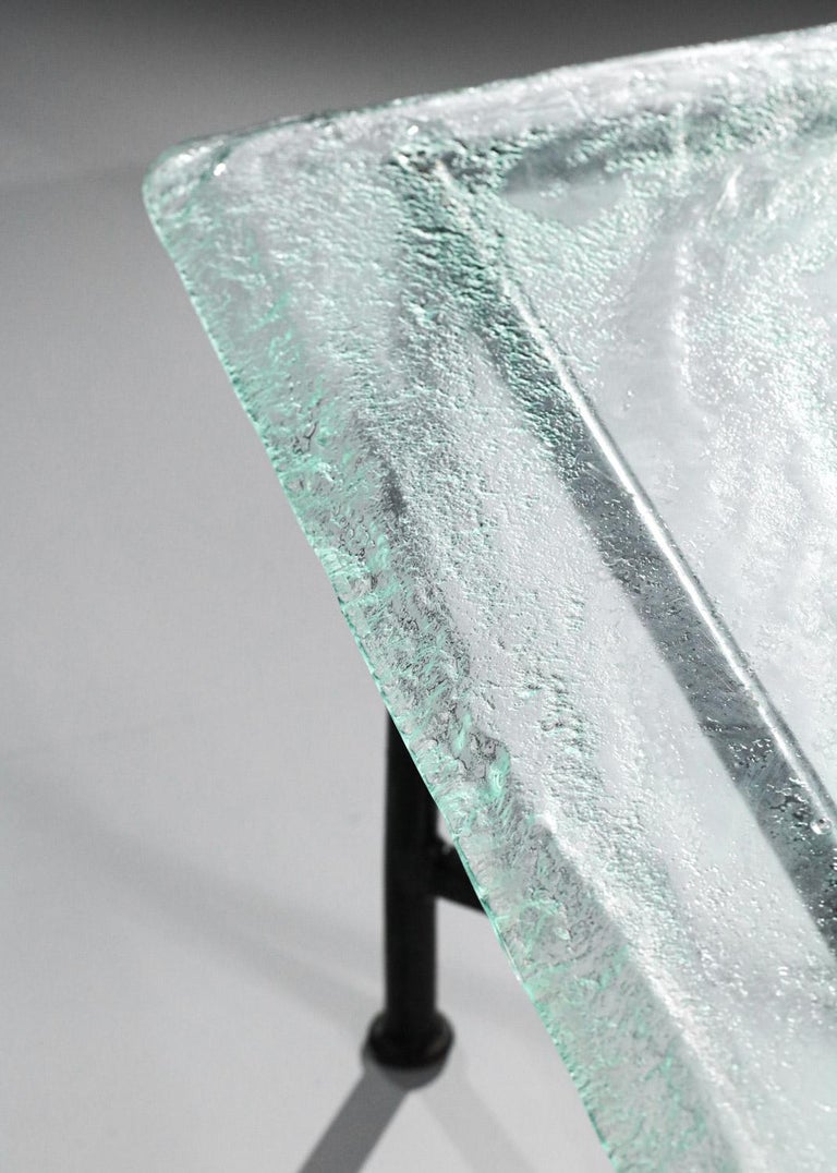 Large Dining Table Metal and Glass Slab Artisanal Work For Sale at 1stDibs