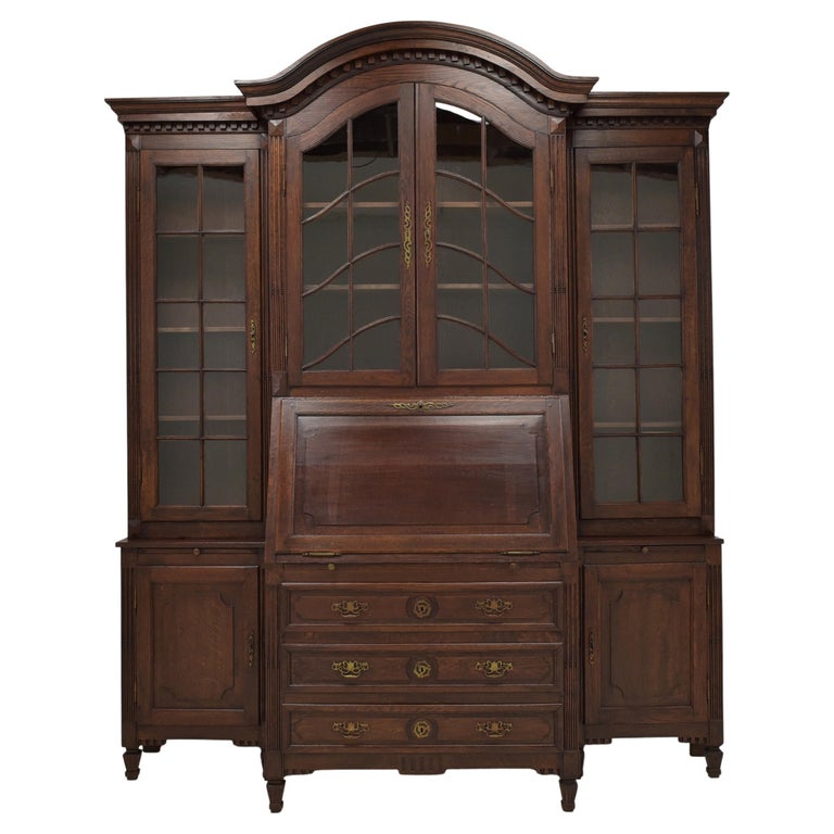 Large Display Cabinet / Bookcase with Secretary in Oak, 1900 For Sale ...