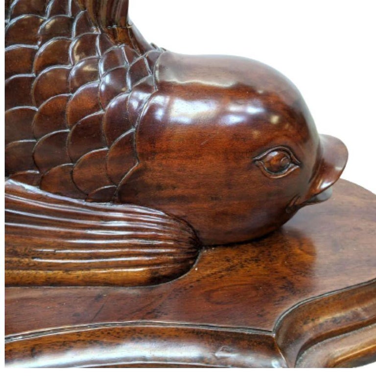 Large Dolphin Wood Carved Center Table With Glass Top For Sale at 1stDibs