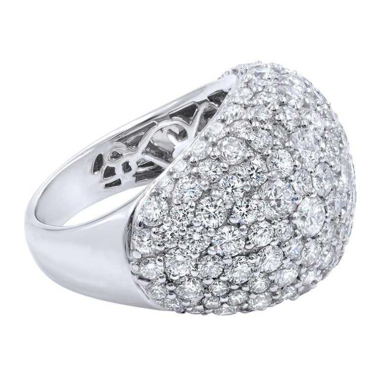 Large Dome Pave Diamond Encrusted Ladies Ring 18K White Gold 5.17cttw ...