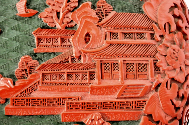Large Domed Chinese Cinnabar Box For Sale at 1stDibs
