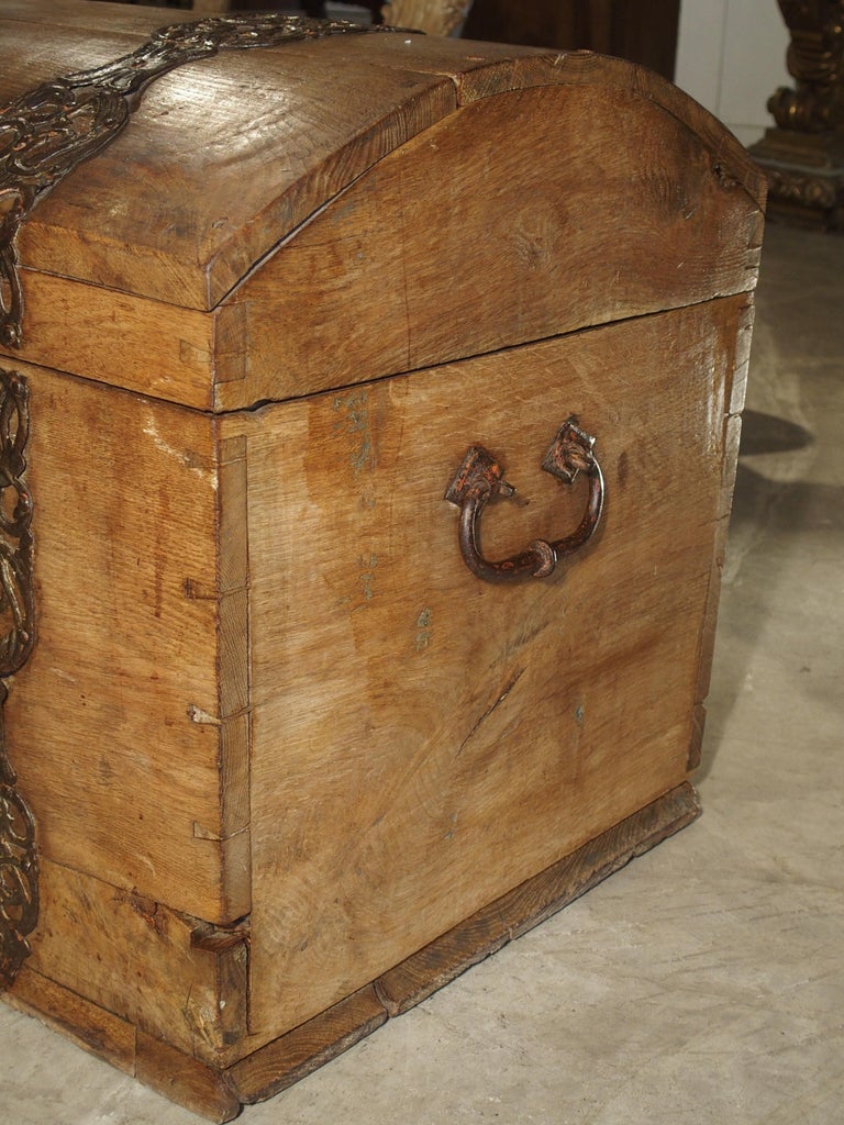 Large Domed Oak German Baroque Trunk with Decorative Iron Strapwork ...