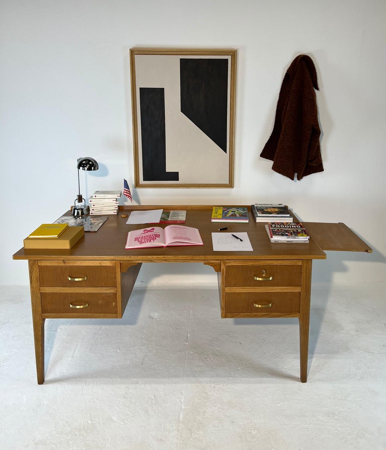 Large Double Face Desk in Oak, 1950's For Sale at 1stDibs