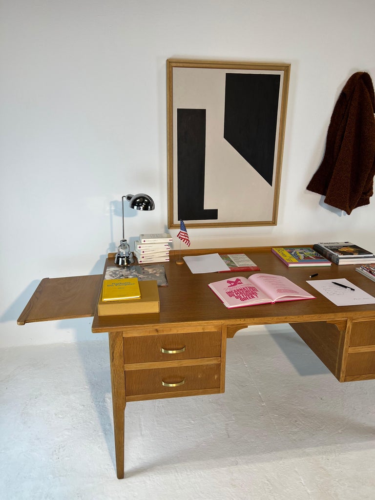 Large Double Face Desk in Oak, 1950's For Sale at 1stDibs