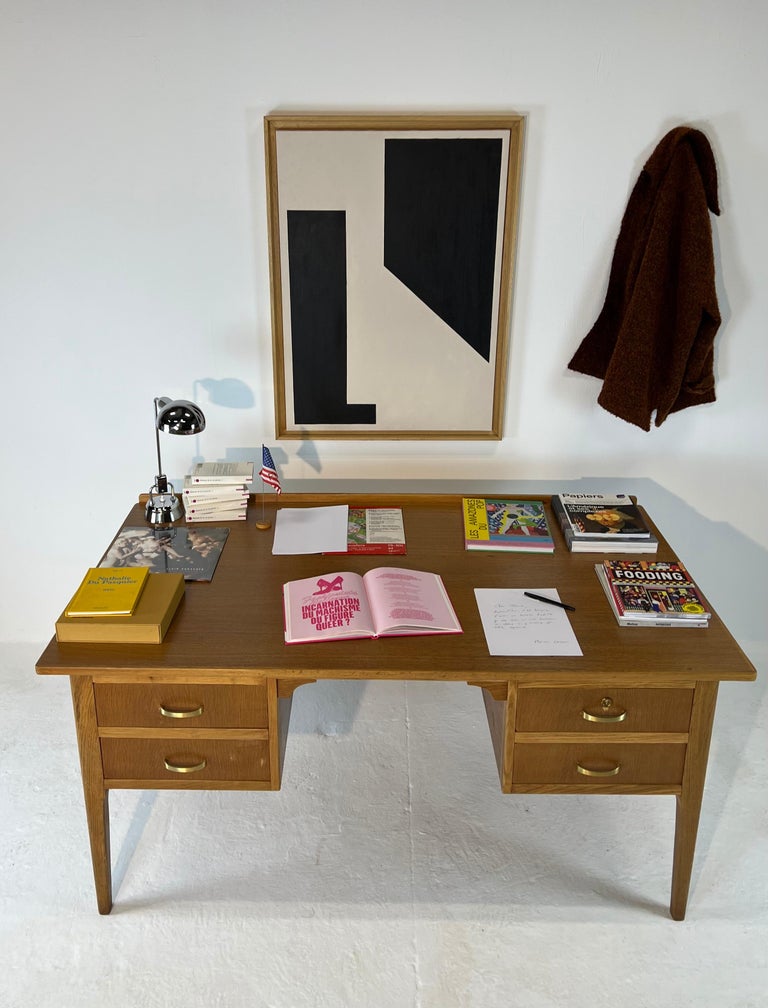 Large Double Face Desk in Oak, 1950's For Sale at 1stDibs