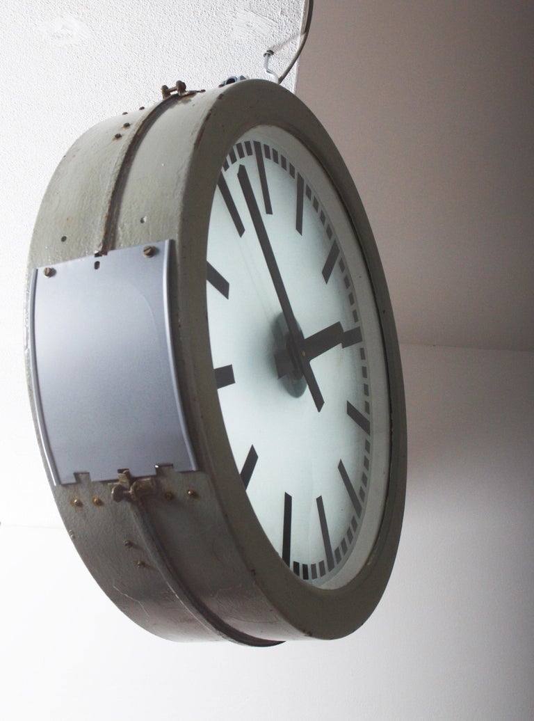 Large Double-Sided Illuminated Railway Station or Factory Clock at 1stDibs