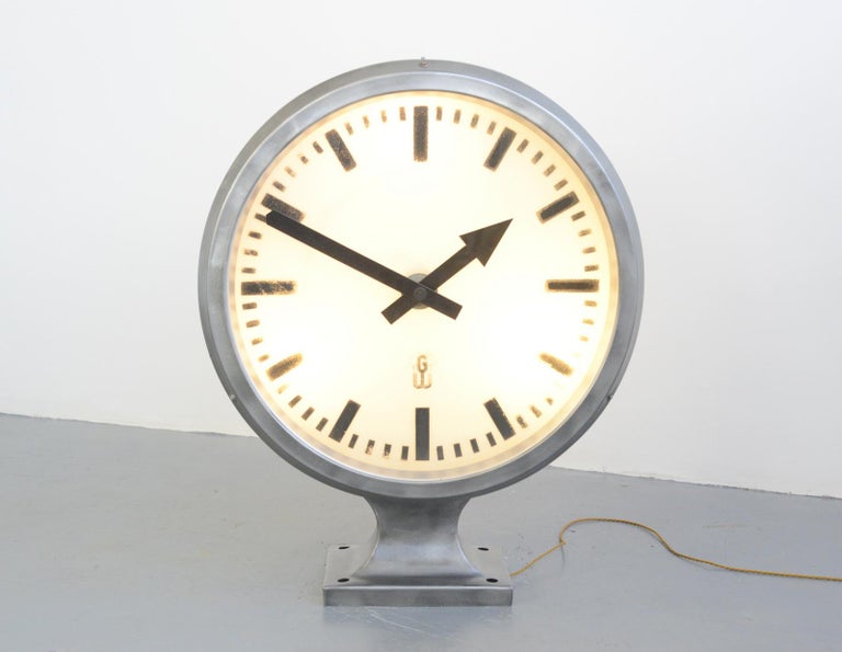 Large Double Sided Industrial Light Up Clock, circa 1960s at 1stDibs