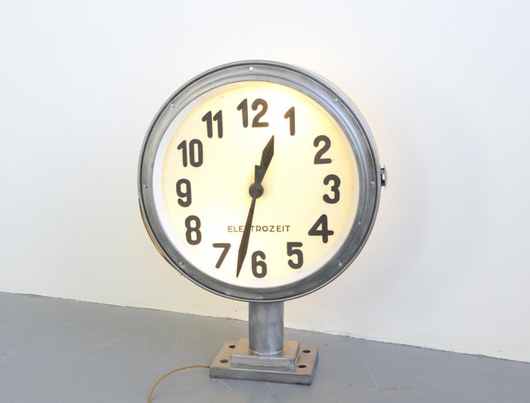 Large Double Sided Light Up Clock by Elektrozeit at 1stDibs