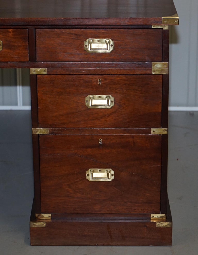 Large Double Sided Military Campaign Twin Pedestal Partner Desk Solid ...