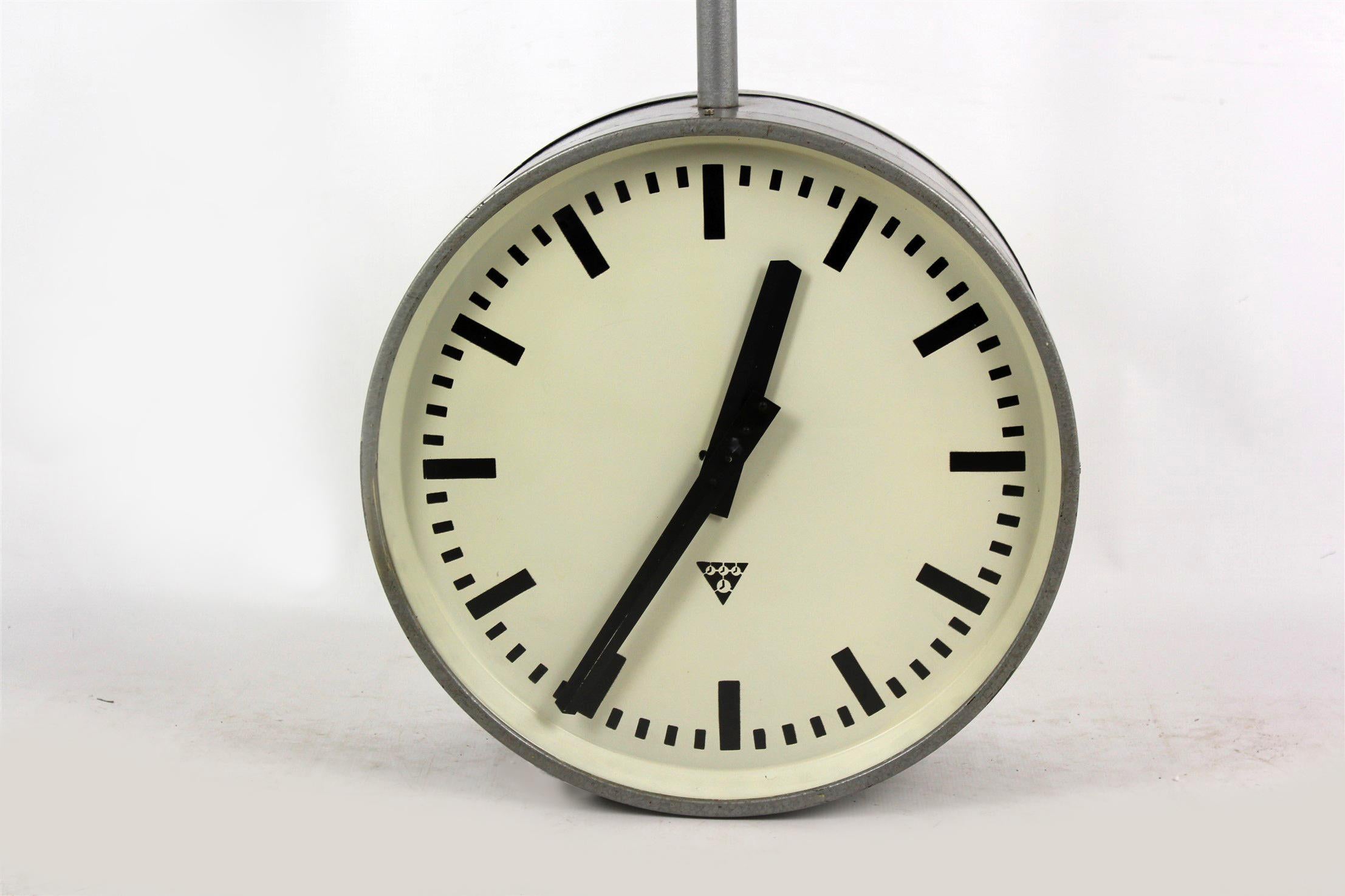 Large Double Sided Railway Clock from Pragotron, 1970s at 1stDibs