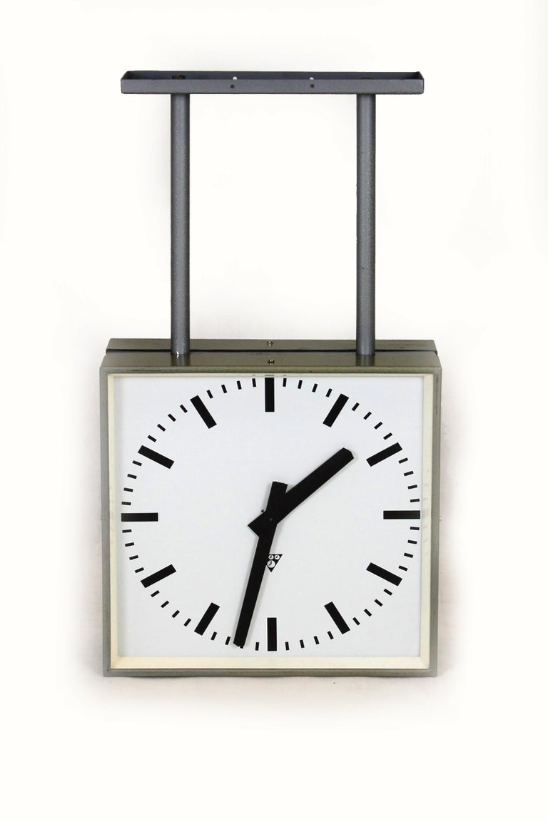 Large Double-Sided Railway Clock from Pragotron, 1980s at 1stDibs