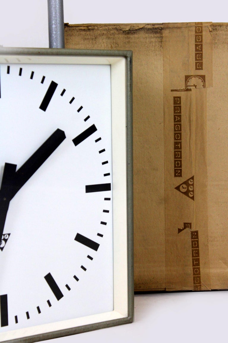 Large Double-Sided Railway Clock from Pragotron, 1980s at 1stDibs