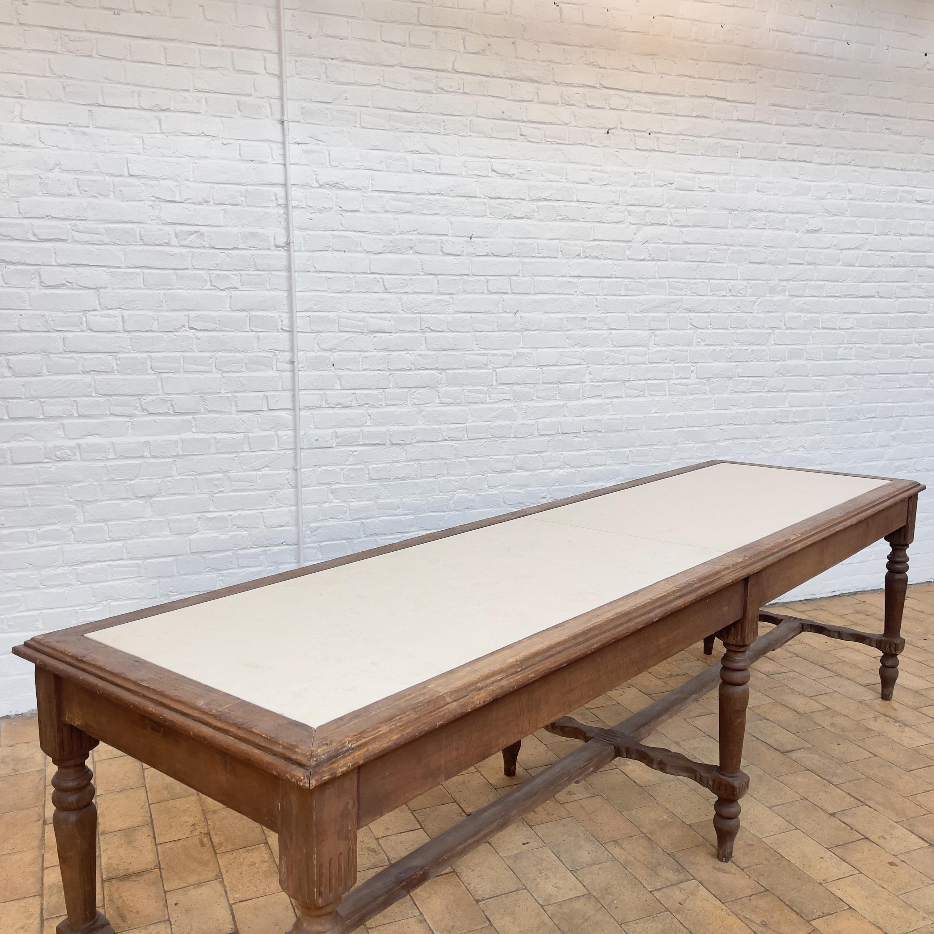 Large Drapery Table in Wood and Natural Stone For Sale at 1stDibs