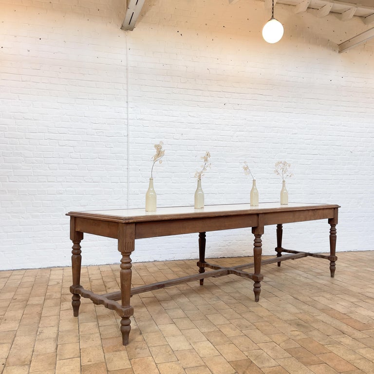 Large Drapery Table in Wood and Natural Stone For Sale at 1stDibs