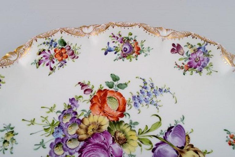 Large Dresden Serving Dish in Hand Painted Porcelain with Floral Motifs ...