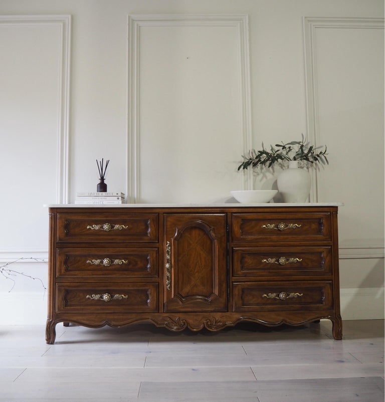 Large Drexel Provinicial Sideboard Dresser with Marble For Sale at 1stDibs