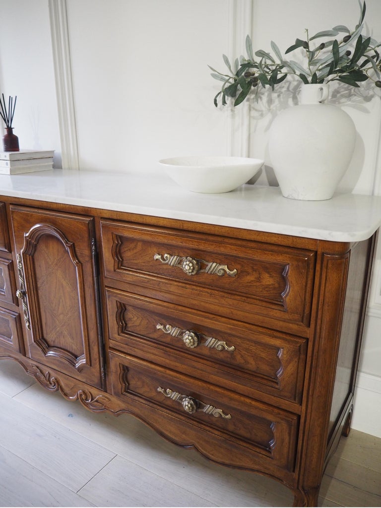 Large Drexel Provinicial Sideboard Dresser with Marble For Sale at 1stDibs