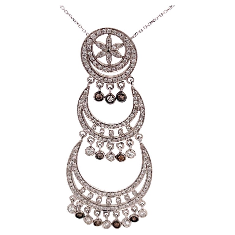 Large Drop Pendant with White and Chocolate Diamonds in 18k White Gold ...