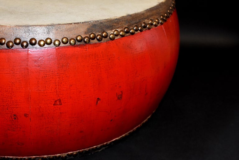 Large Red Lacquered Drum 26" For Sale at 1stDibs
