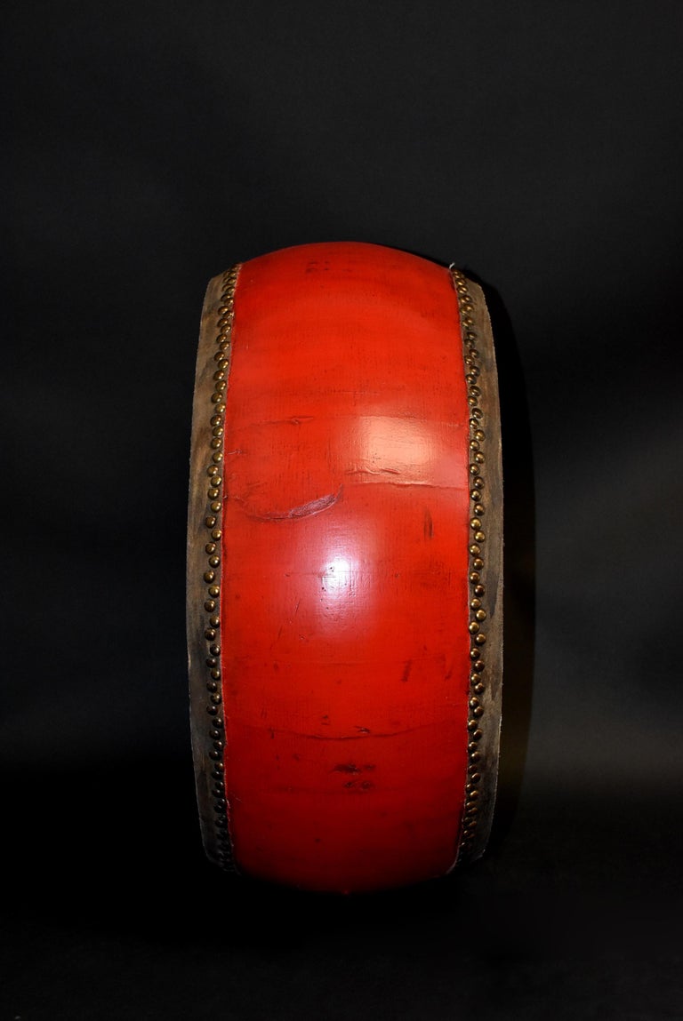 Large Red Lacquered Drum 26" For Sale at 1stDibs