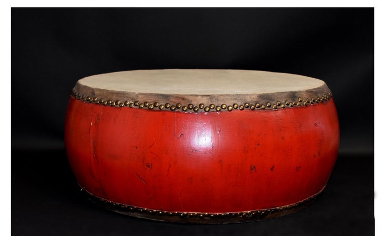 Large Red Lacquered Drum 26" For Sale at 1stDibs