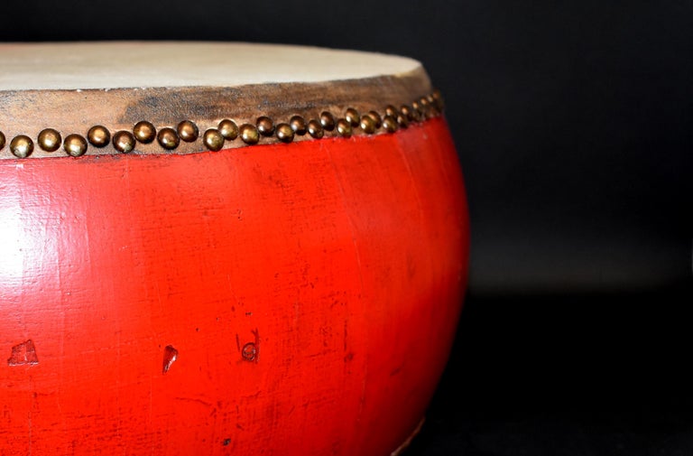 Large Red Lacquered Drum 26" For Sale at 1stDibs