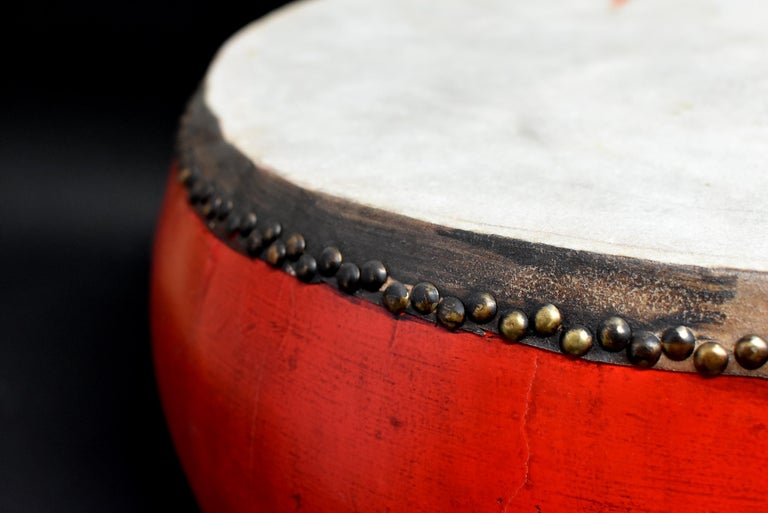 Large Red Lacquered Drum 26" For Sale at 1stDibs