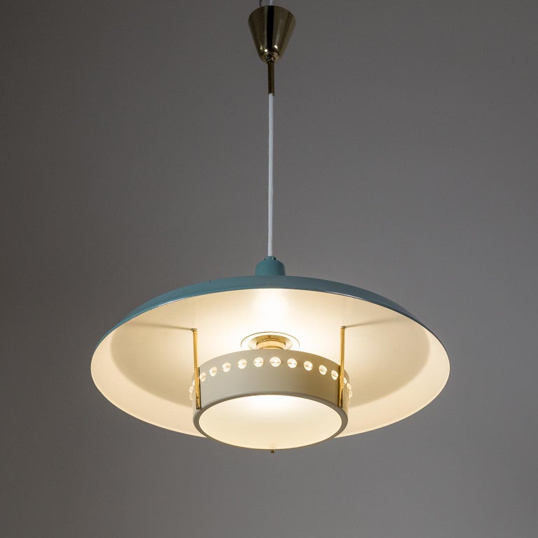 Large 1950s Pendant with Petrol Colored Shade For Sale at 1stDibs