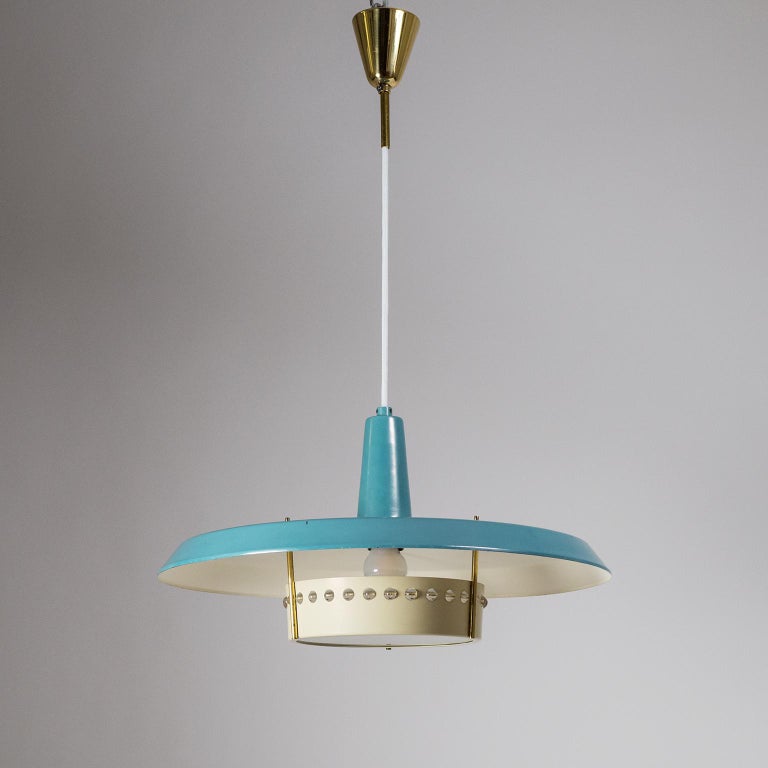 Large 1950s Pendant with Petrol Colored Shade For Sale at 1stDibs