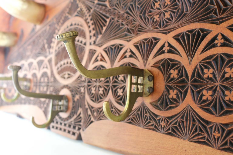 Large Dutch Antique Coat Rack / Hat Rack Chip Carved Wood Bull/Cow ...