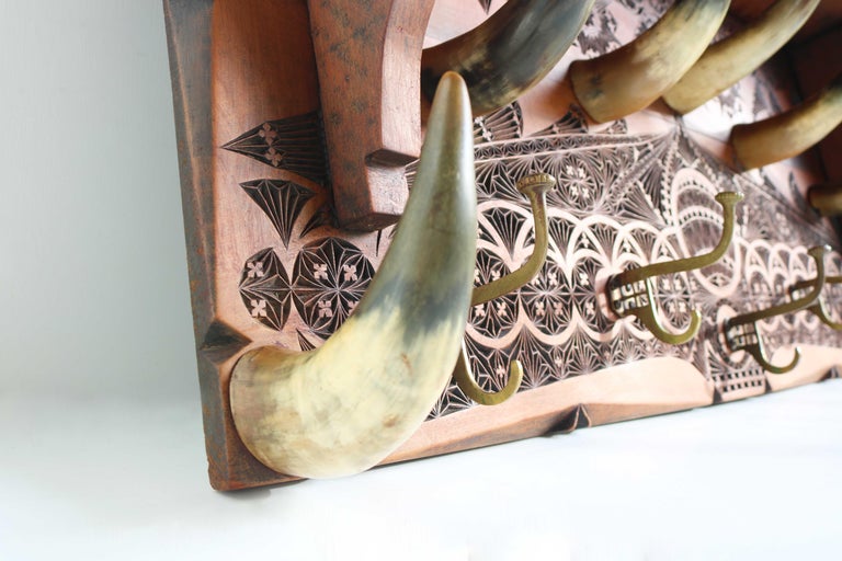 Large Dutch Antique Coat Rack / Hat Rack Chip Carved Wood Bull/Cow ...