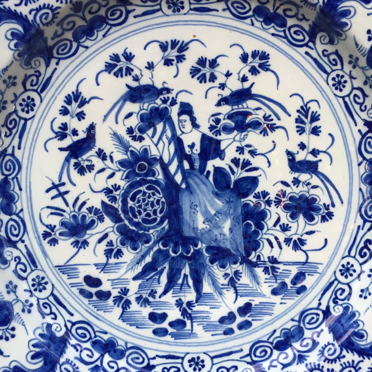 Large Dutch Delft Charger with Decoration of Lady Fortune, Early 18th ...