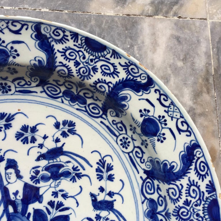 Large Dutch Delft Charger with Decoration of Lady Fortune, Early 18th ...