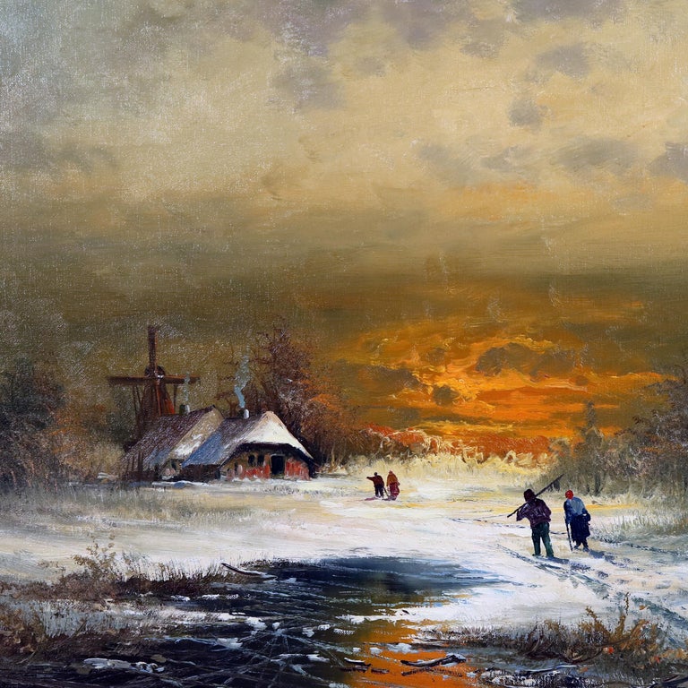 Large Dutch Oil on Canvas Winter Landscape Painting, Signed S. Seekatz ...